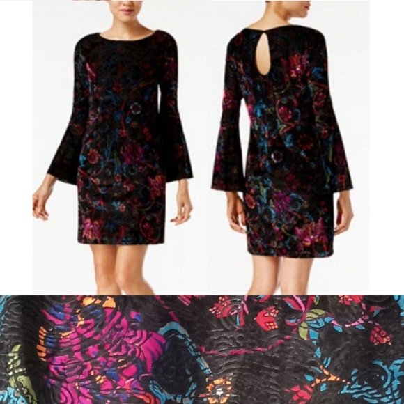 ECI | Dresses | Eci New York Black Bold Colorful Floral Velvet Burnout ...
